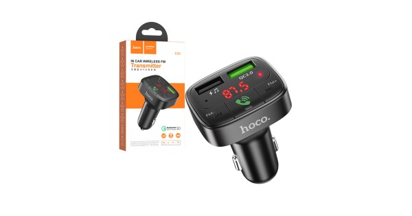 Transmissor FM Sem Fio Hoco E59 Promise QC3.0 Porta USB Dupla Preto