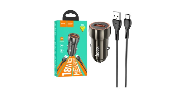 Carregador De Carro Hoco Z46 Blue Whale PD20W+QC3.0 Cinza Metálico